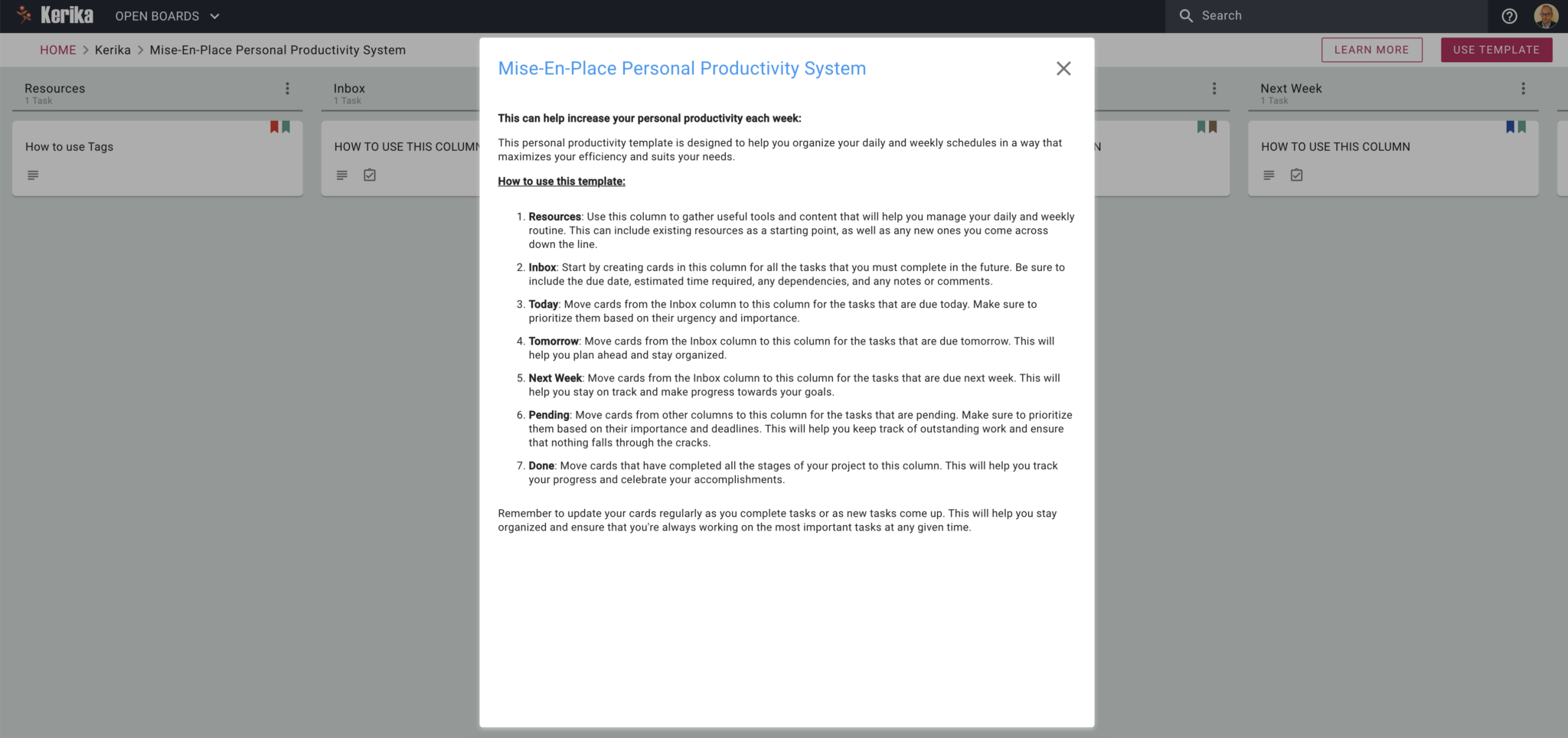 Kerika has a free Template for a Mise-En-Place Personal Productivity ...